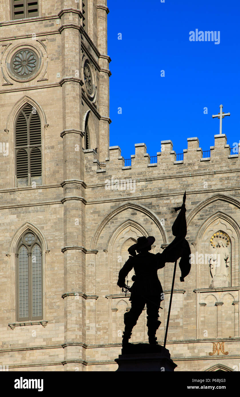 Canada, Quebec, Montreal, Notre Dame church, de Maisonneuve statue ...