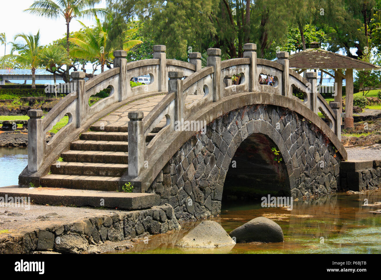 Hawaii, Big Island, Hilo, Liliuokalani Park, Japanese garden, bridge ...