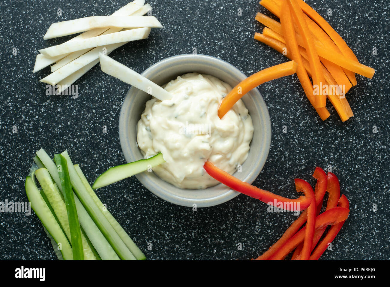 Raw vegetables as stick with dip hi-res stock photography and images ...
