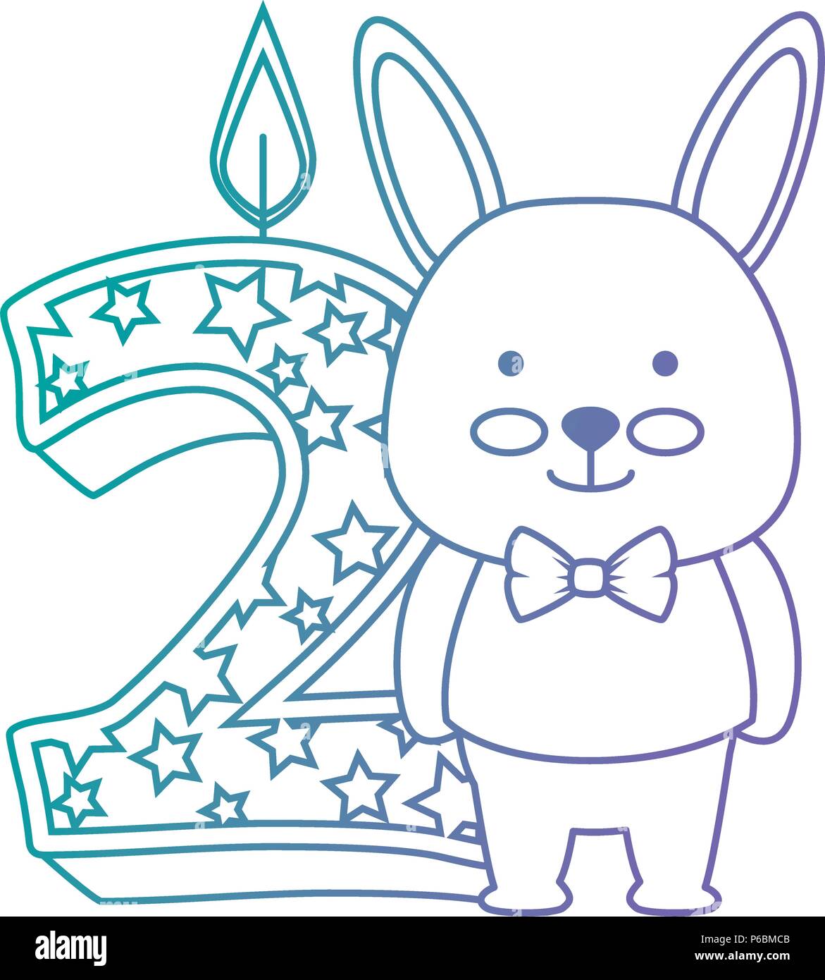 cute number two candle with rabbit character vector illustration design ...