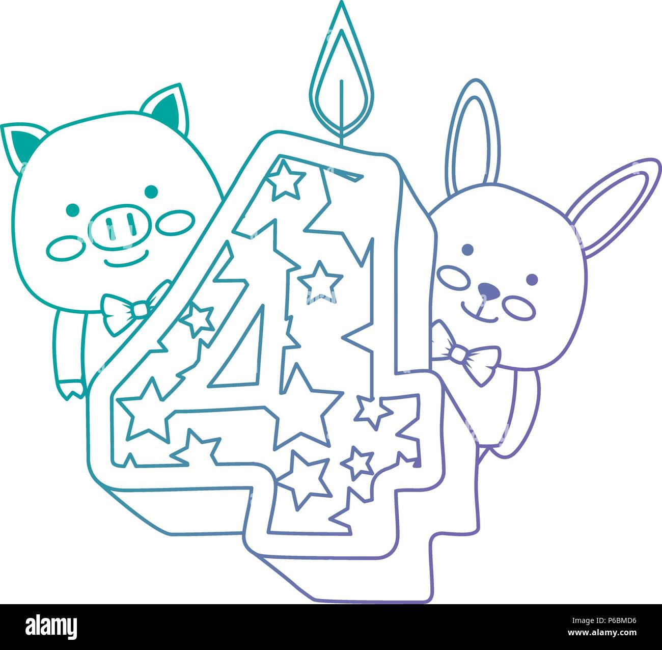 cute number four with pig and rabbit vector illustration design Stock ...