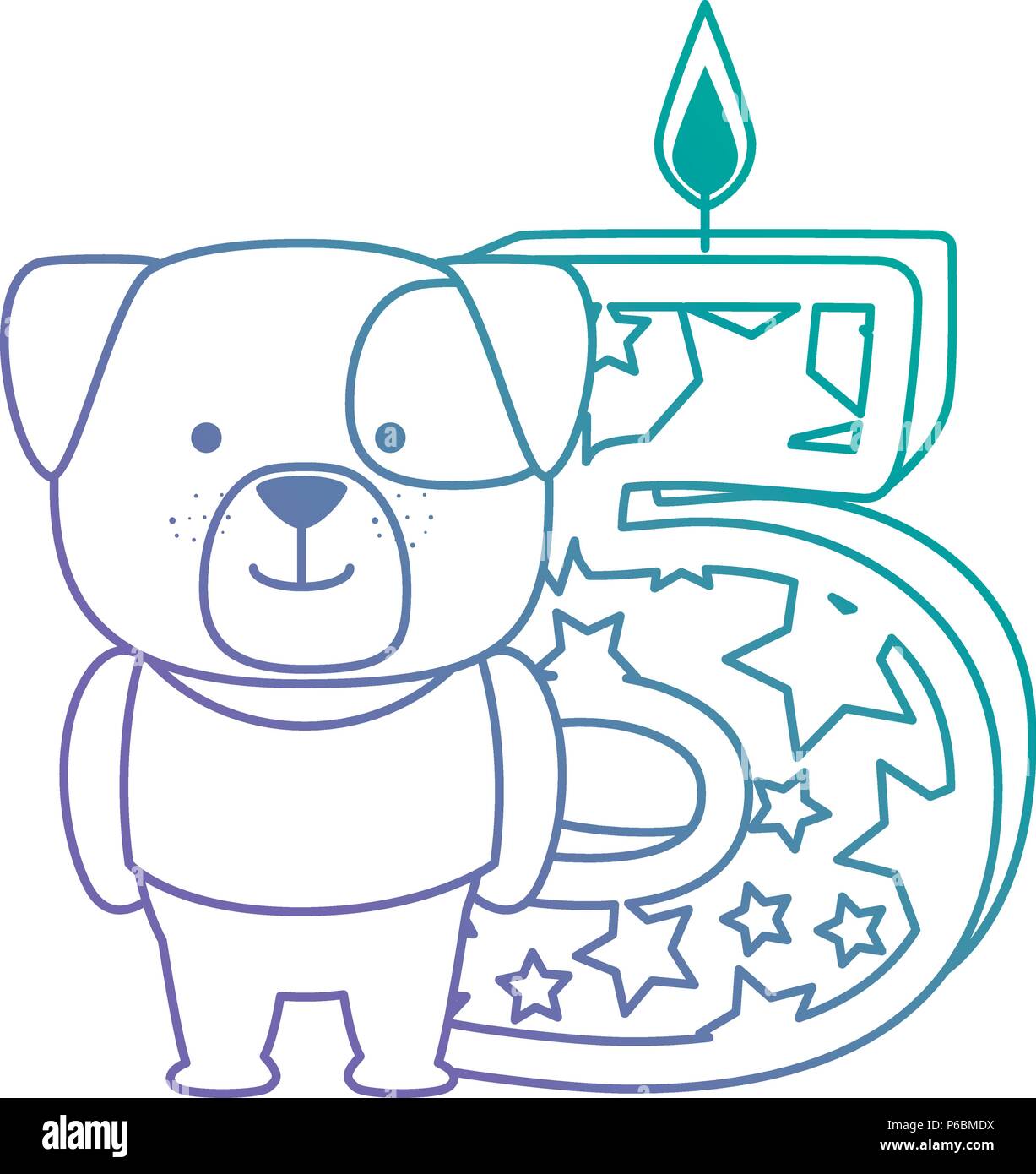 cute number five candle with dog character vector illustration design ...