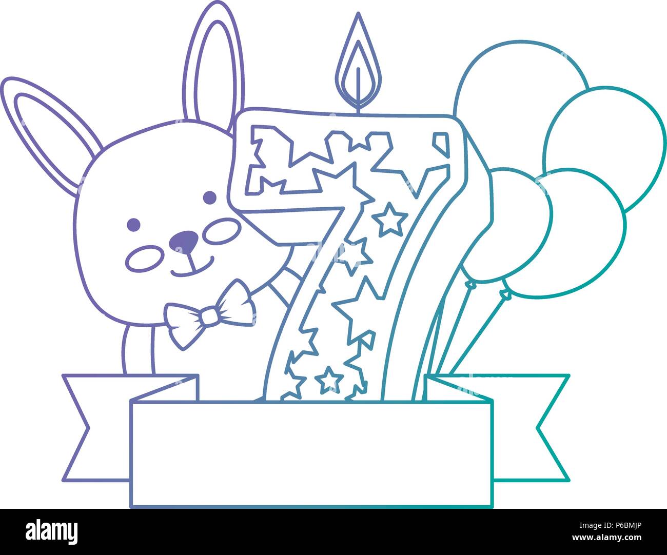 number seven with with rabbit and balloons helium vector illustration ...