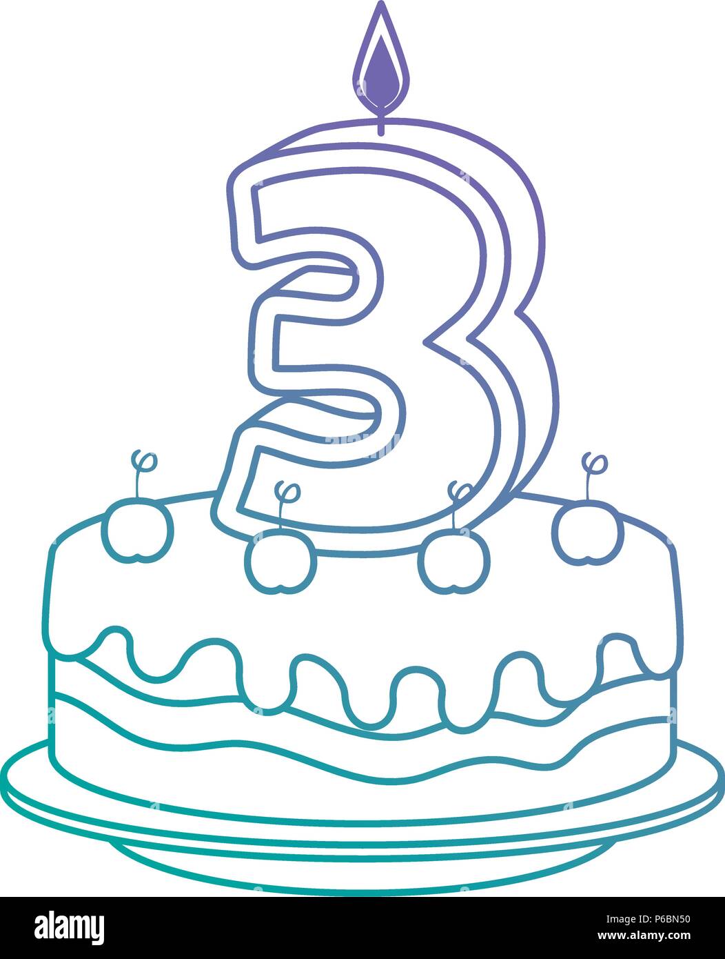 cute number three candle with sweet cake vector illustration design ...