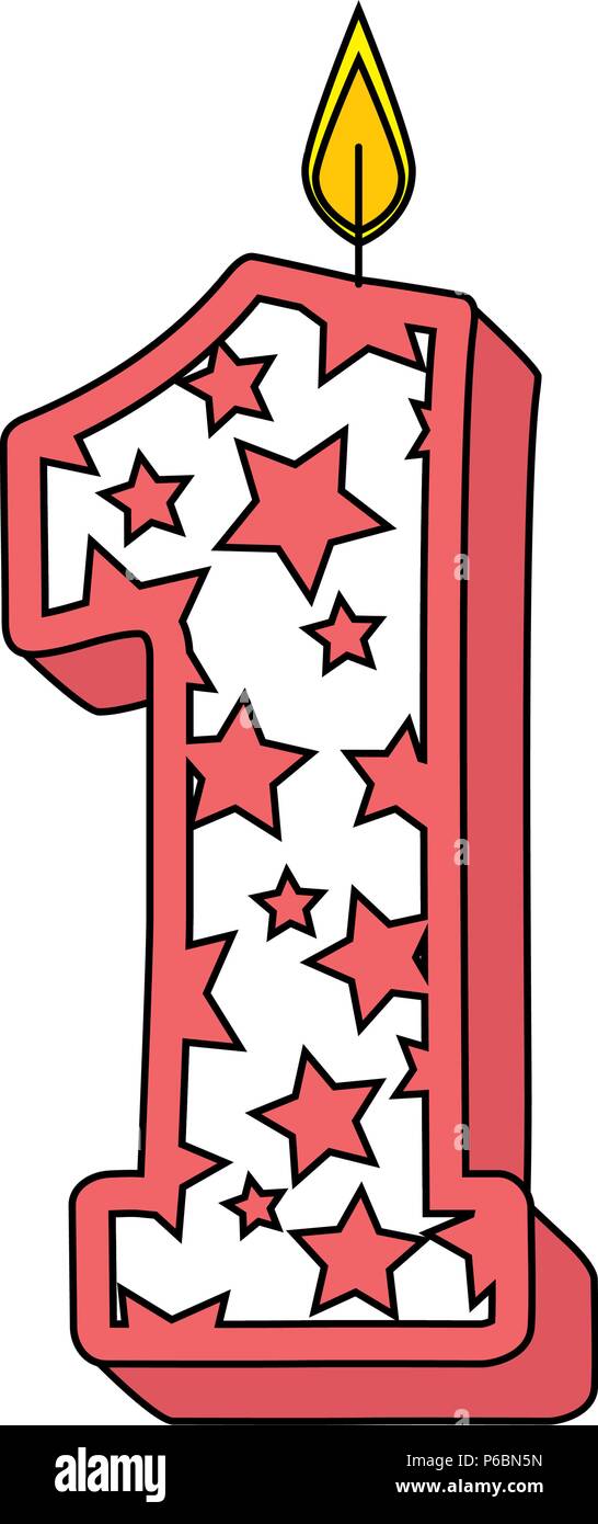 cute number one candle with stars pattern vector illustration design ...