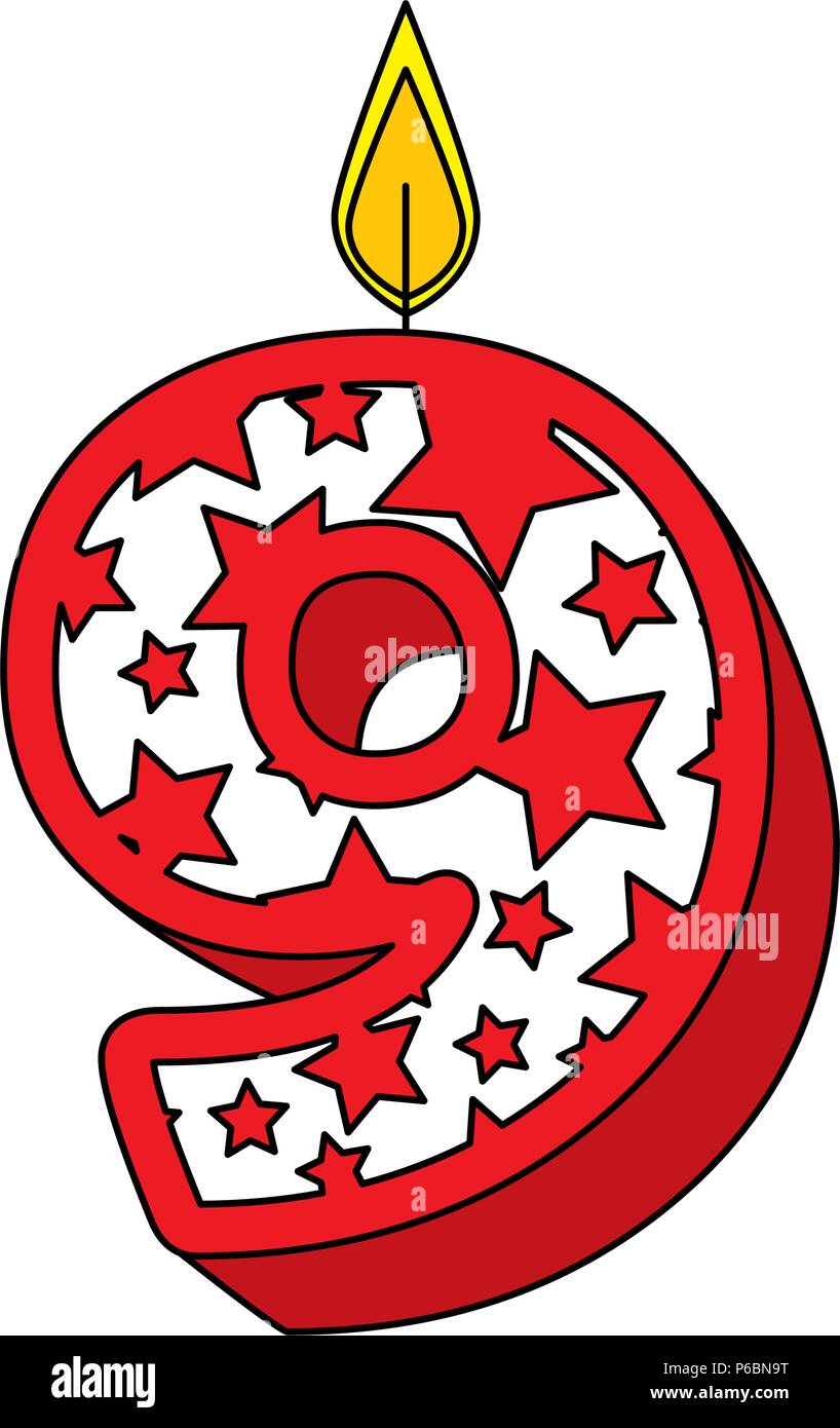 cute number nine candle with stars pattern vector illustration design ...