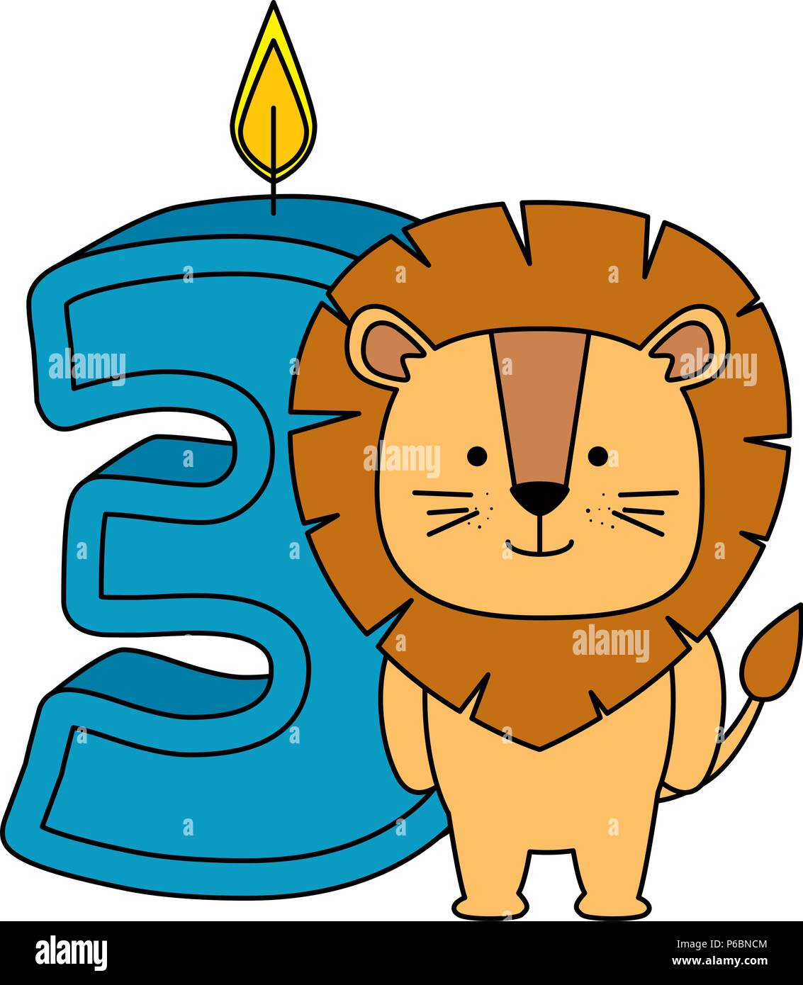 cute number three with lion character vector illustration design Stock ...