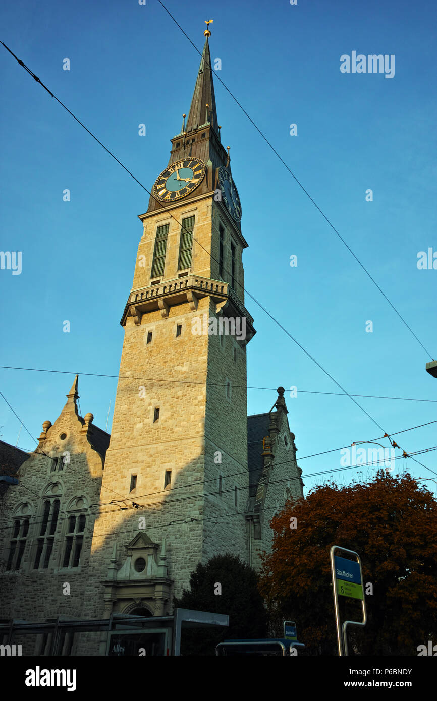 Autumn Landscape of St. Jacob church, Zurich, Switzerland Stock Photo ...