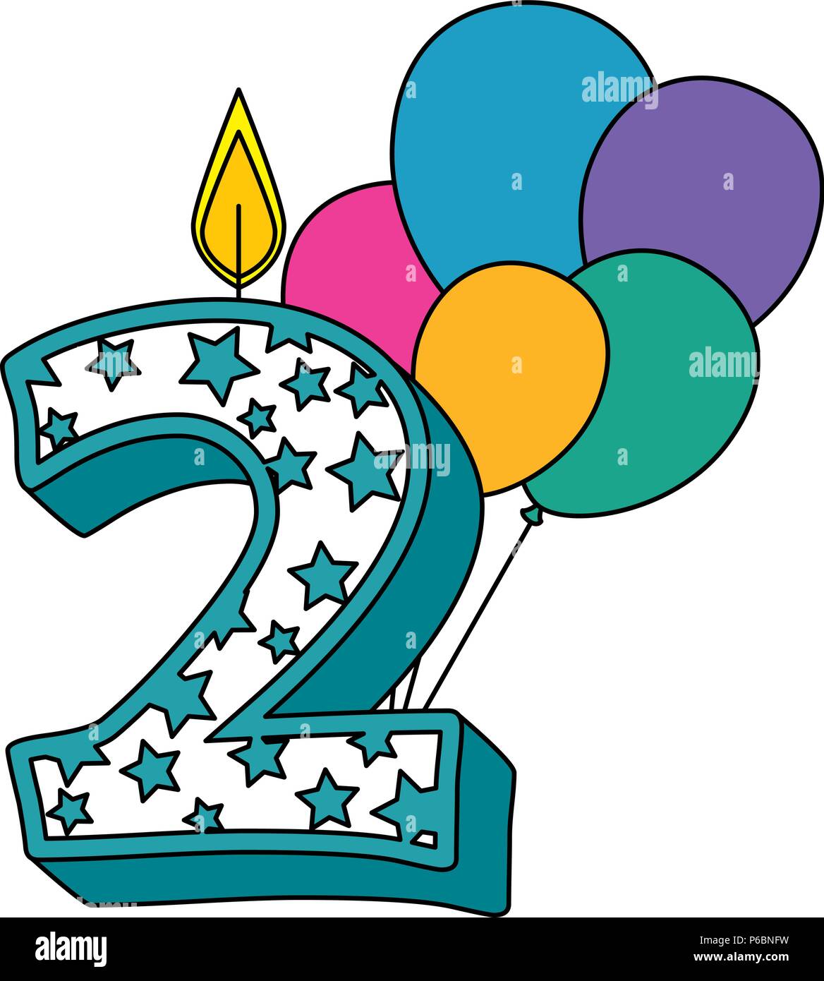 cute number two candle with balloons helium vector illustration design ...