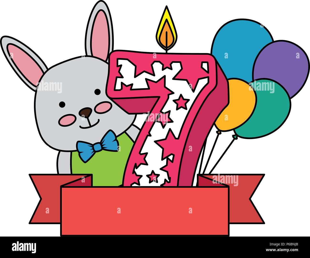 number seven with with rabbit and balloons helium vector illustration ...
