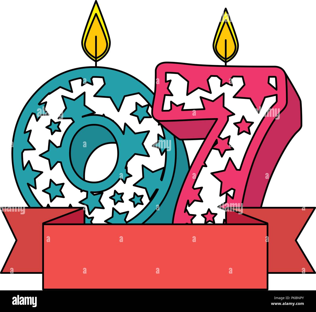 cute number seven candle with ribbon frame vector illustration design ...