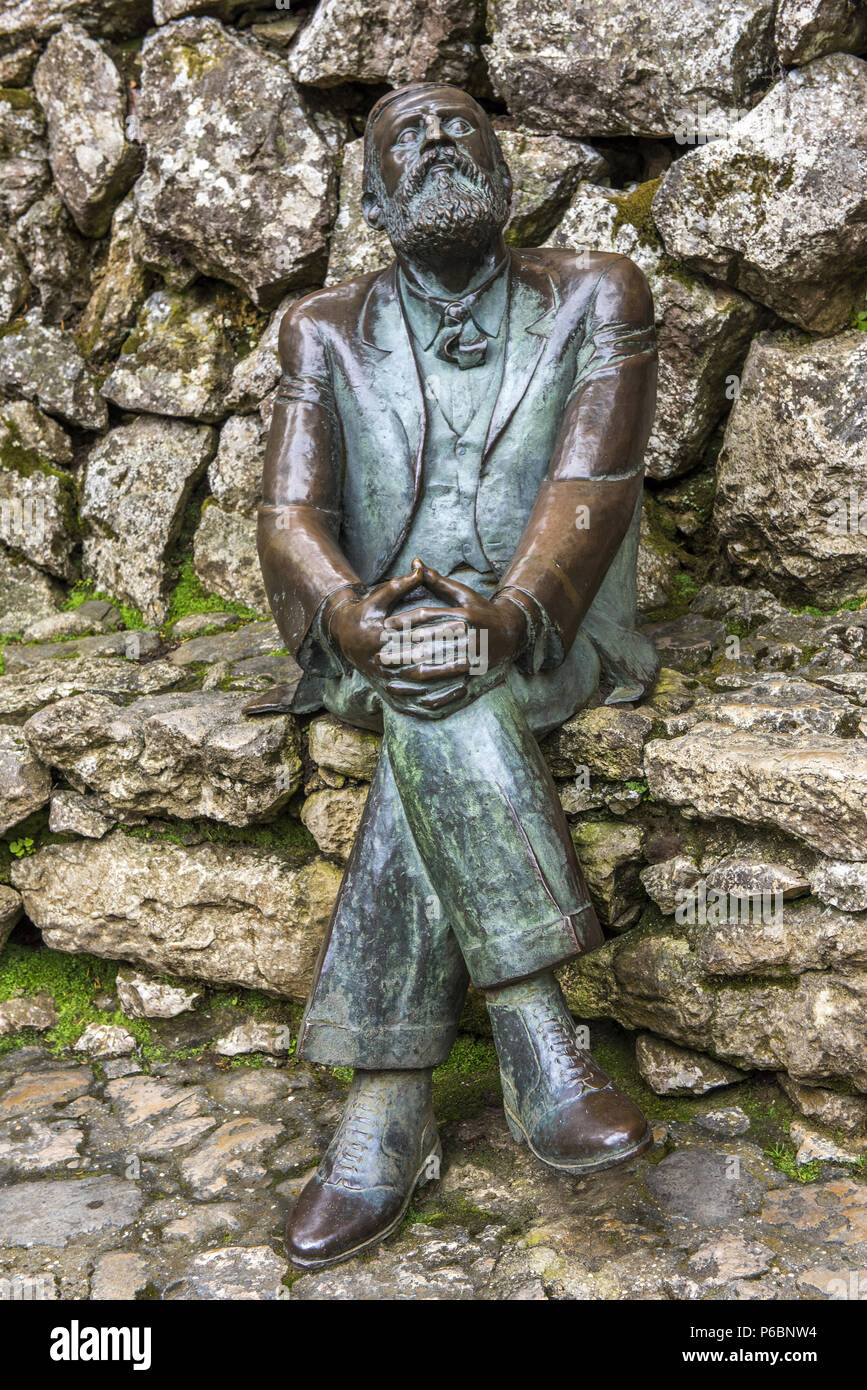 Spain, Cantabria, Comillas, statue of the architect Antoni Gaudi in the ...