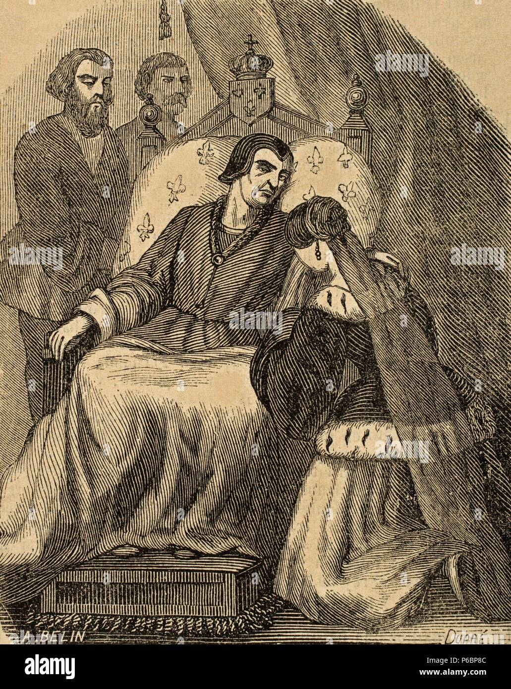 Louis XI (1423-1483). King of France. Death of Louis XI. Engraving by ...