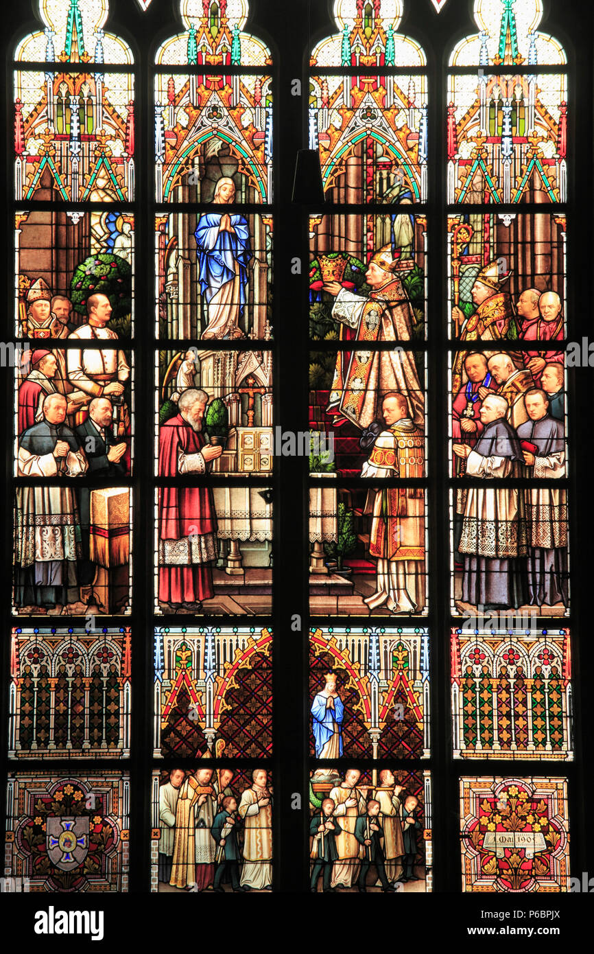 Austria, Upper Austria, Linz, New Cathedral, interior, stained glass window Stock Photo - Alamy