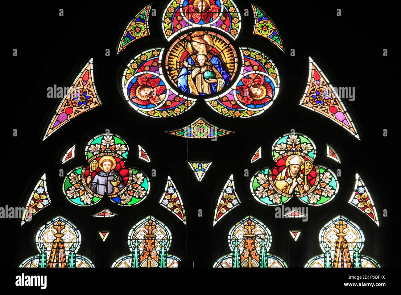 Austria, Upper Austria, Linz, New Cathedral, interior, stained glass window Stock Photo - Alamy