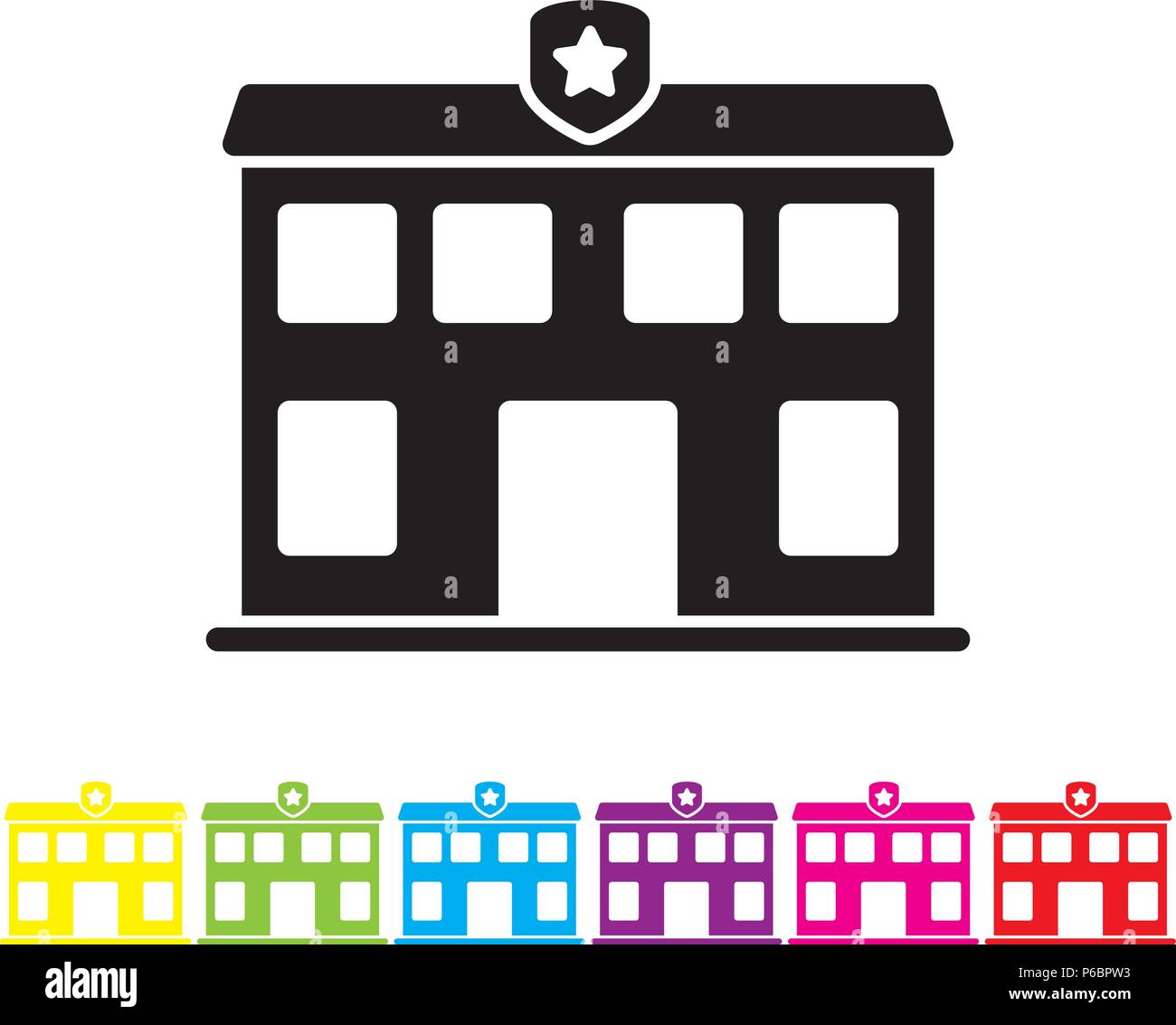 Police station glyph icon vector. Law enforcement and criminal justice ...