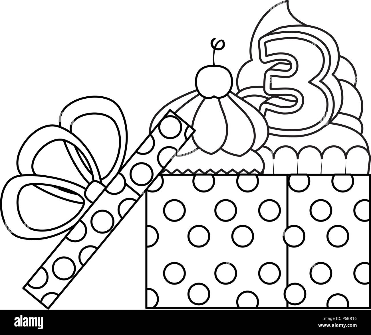 sweet cupcake with candle number three in gift vector illustration ...