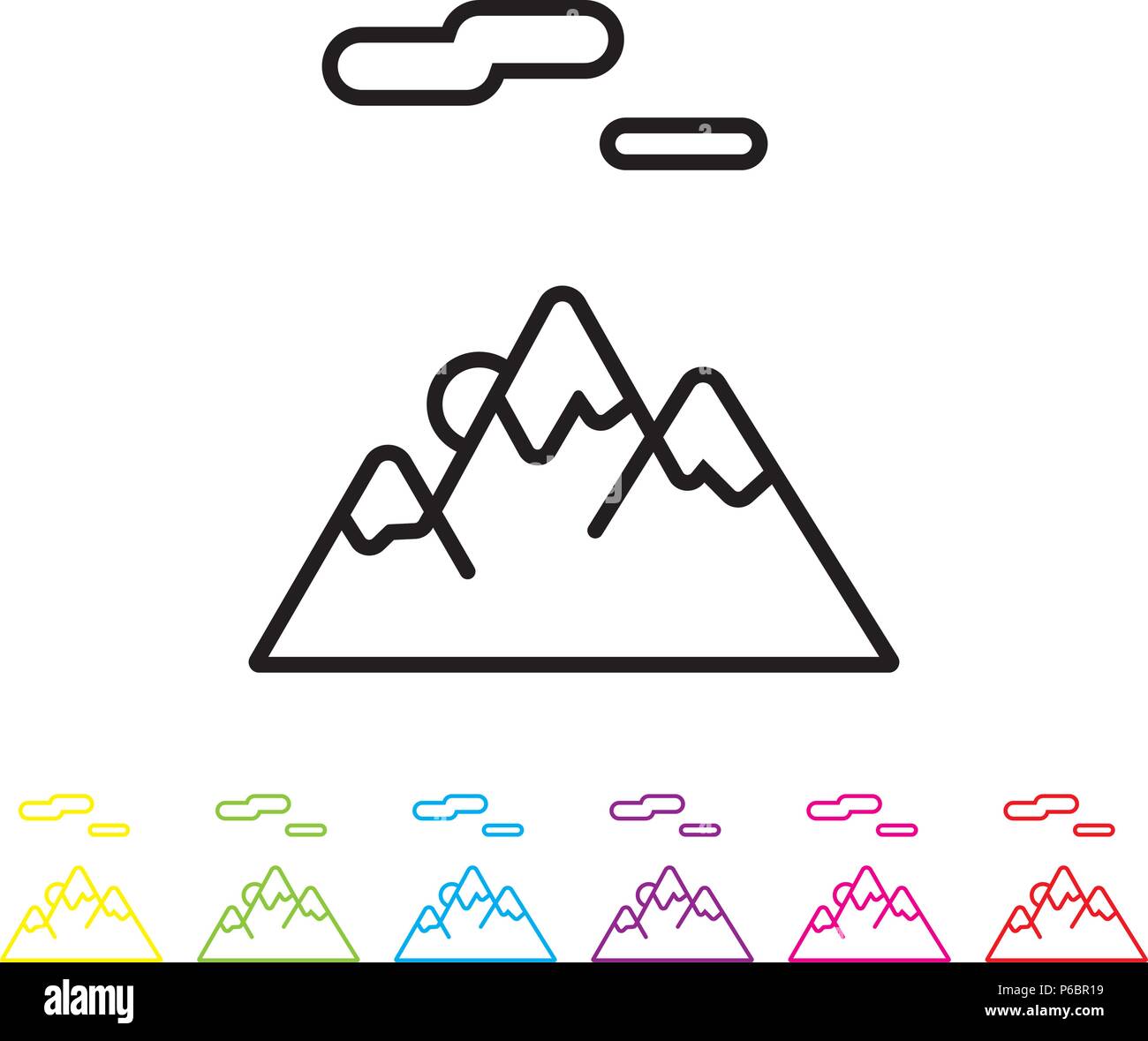 Sunset in the mountains vector line icon. Summer holidays and travel ...