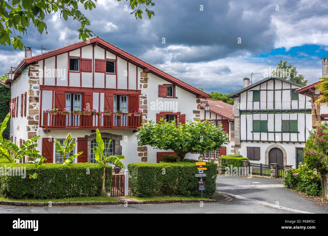 France, Pyrenees Atlantiques, Basque Country, Ainhoa, 17th century half ...