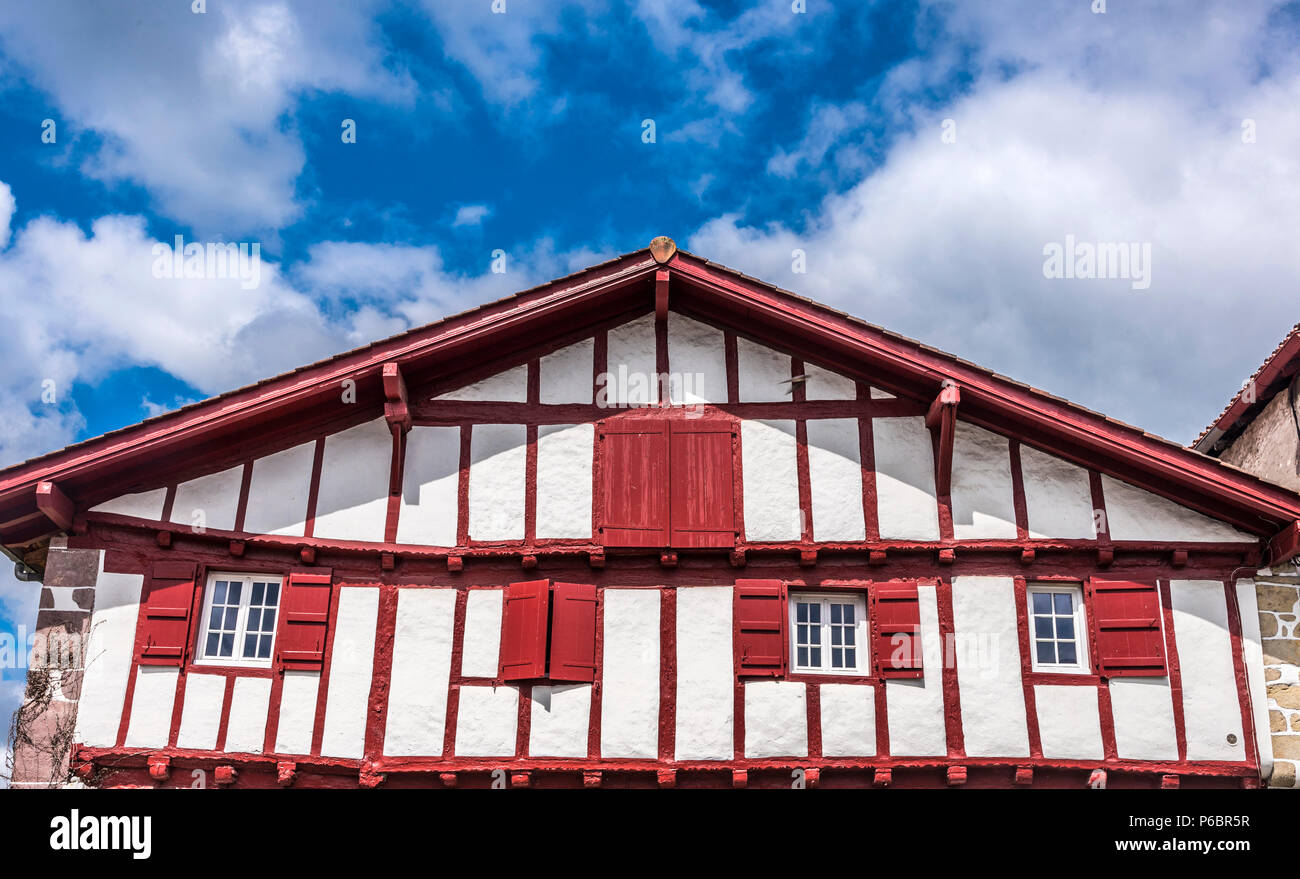 France, Pyrenees Atlantiques, Basque Country, Ainhoa, half-timbered ...