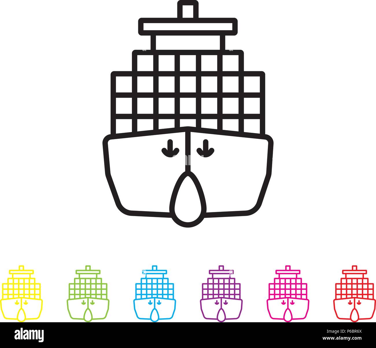 Cargo container vessel vector line icon. Shipping and transport ...