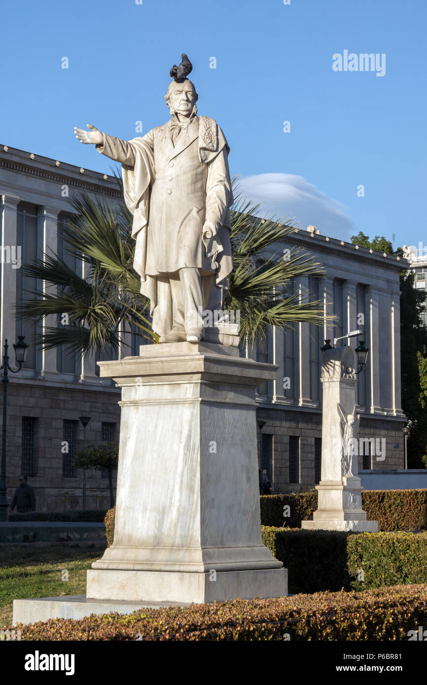 Statue in front of University of Athens, Attica, Greece Stock Photo - Alamy