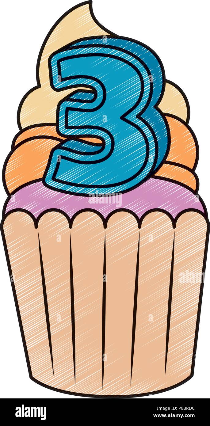 sweet cupcake with candle number three vector illustration design Stock ...