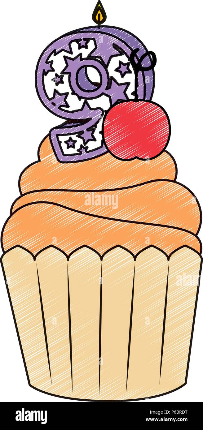 sweet cupcake with candle number nine vector illustration design Stock ...