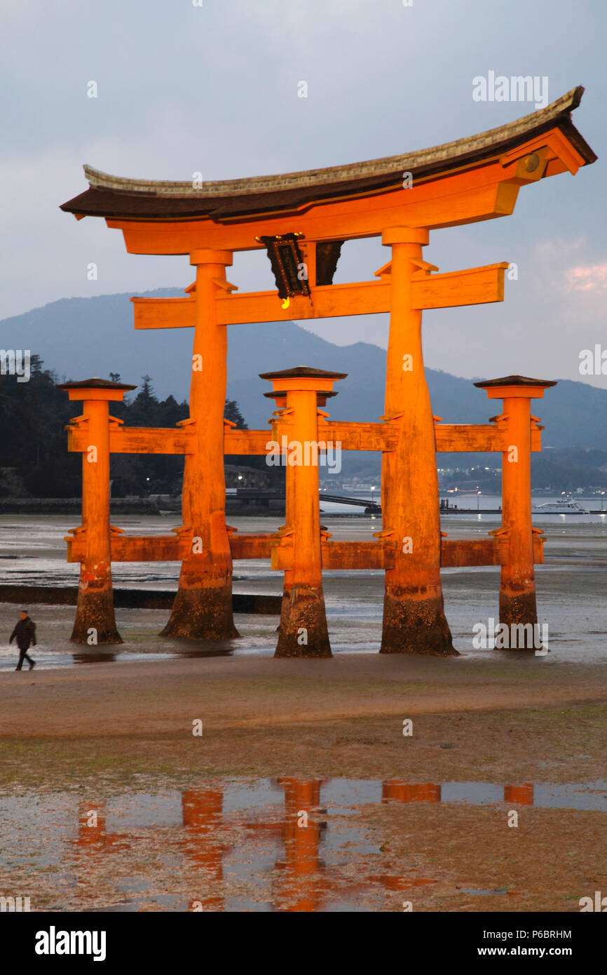 Japan, Miyajima, floating torii, shinto religious monument Stock Photo ...