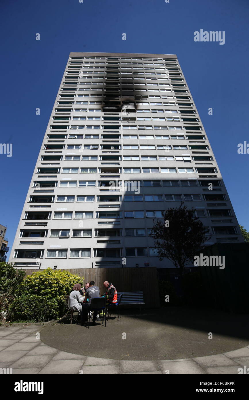 The exterior of a high-rise block in Wellington Way, Mile End, in east ...