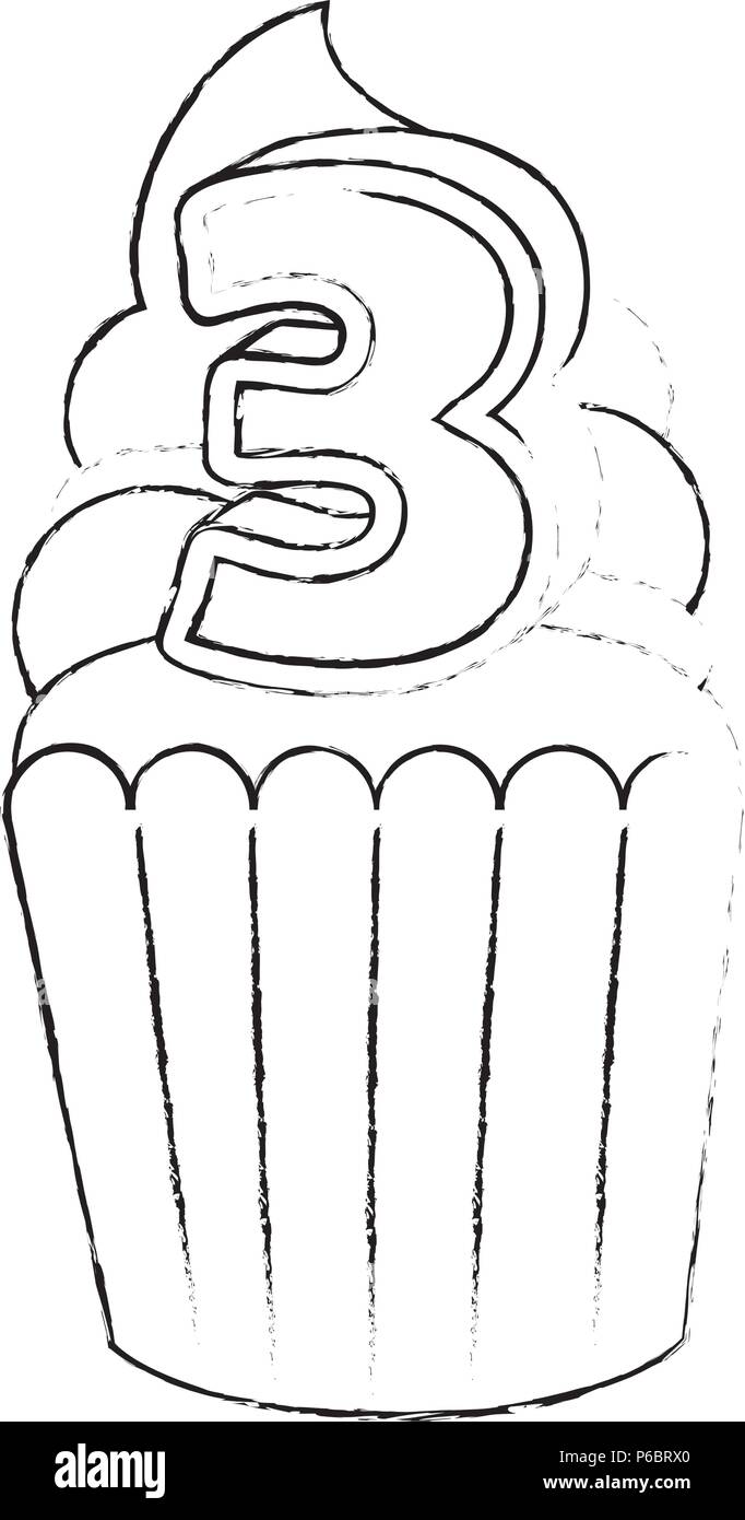 sweet cupcake with candle number three vector illustration design Stock ...