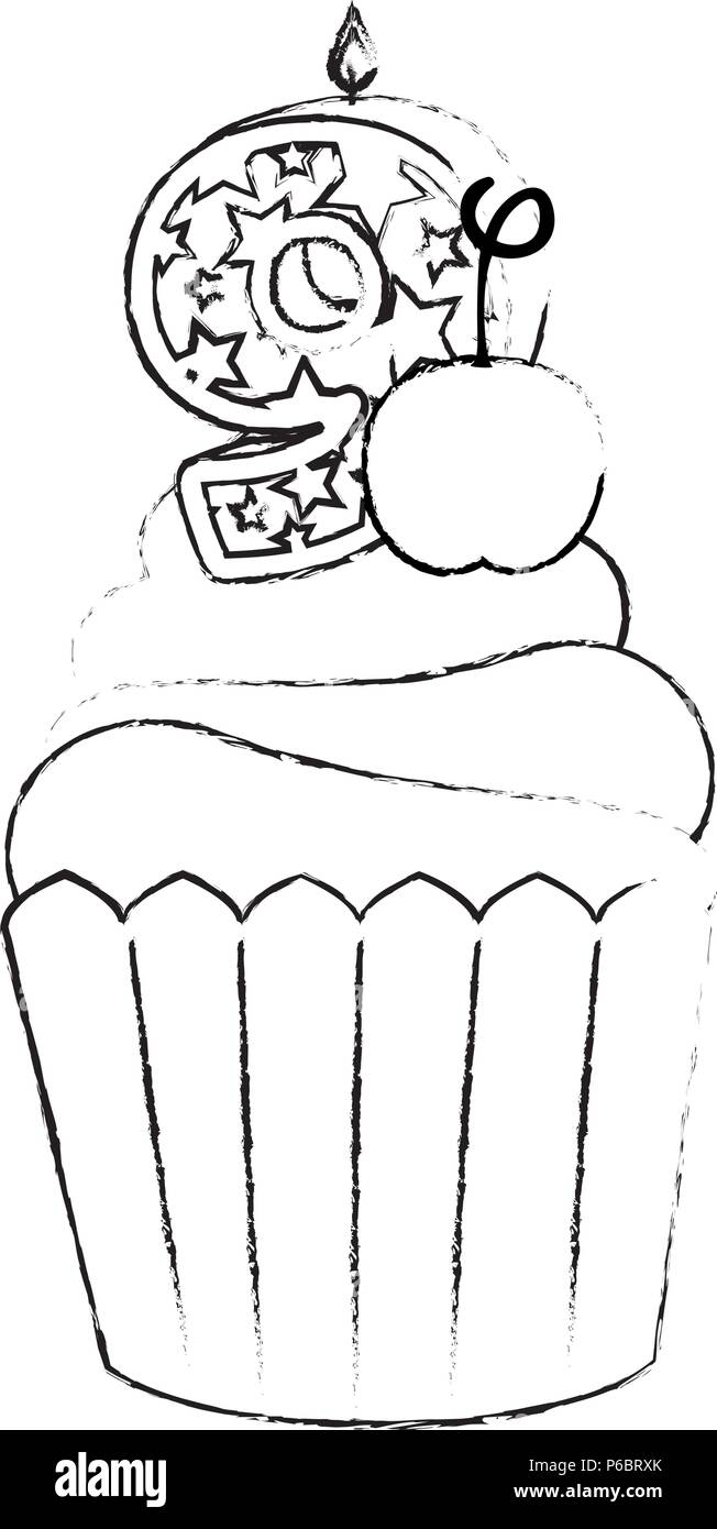 sweet cupcake with candle number nine vector illustration design Stock ...