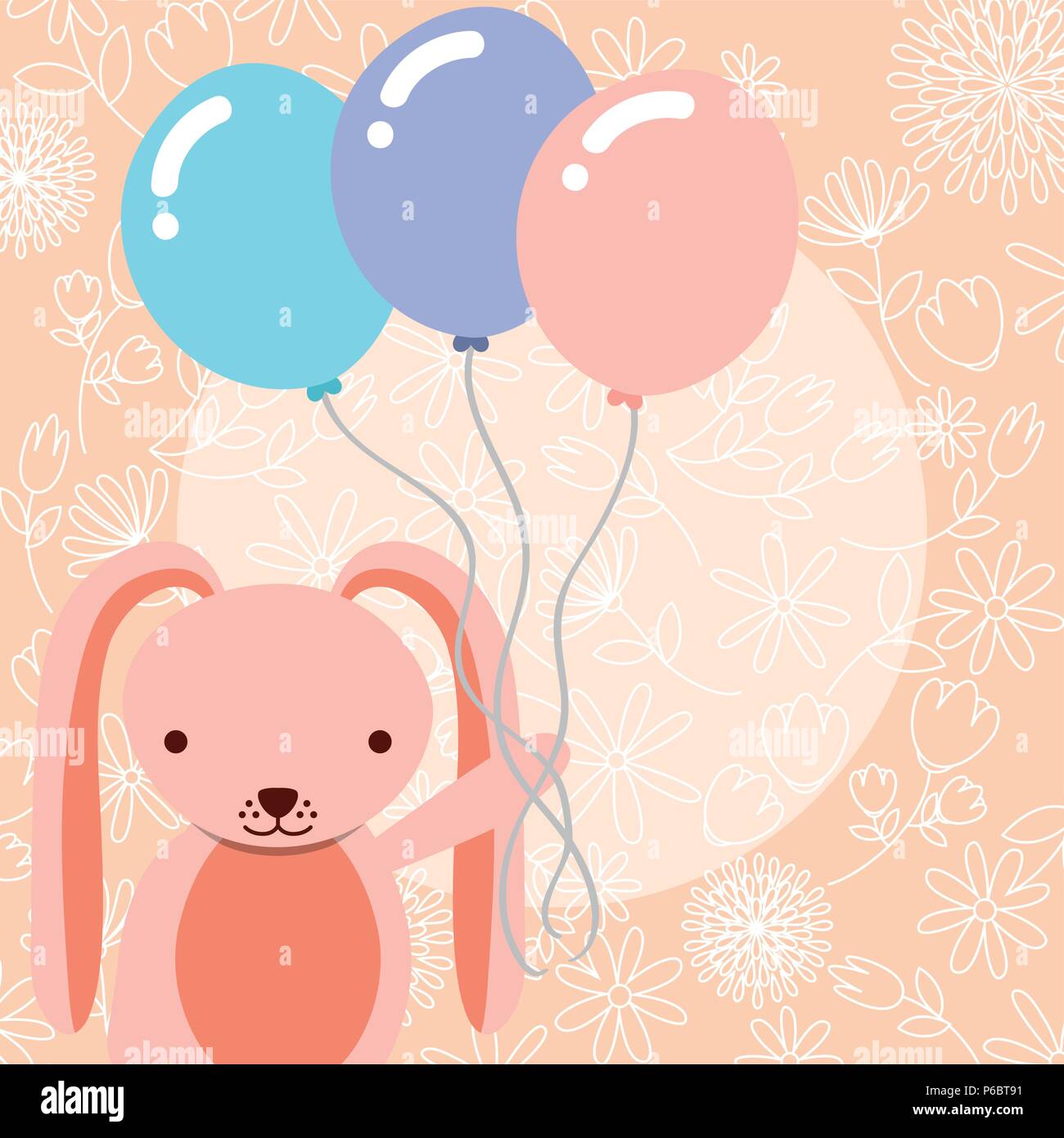 cute pink rabbit holding balloons party Stock Vector Image & Art - Alamy