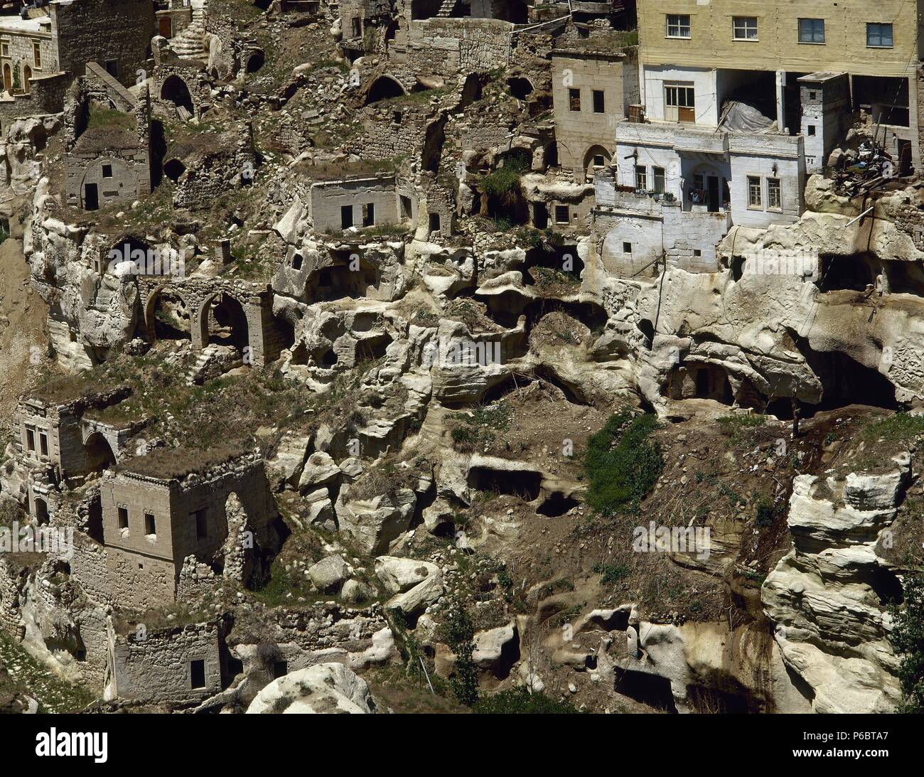 Turkey. Cappadocia. The town Ortahisar with castle. Central Anatolia ...