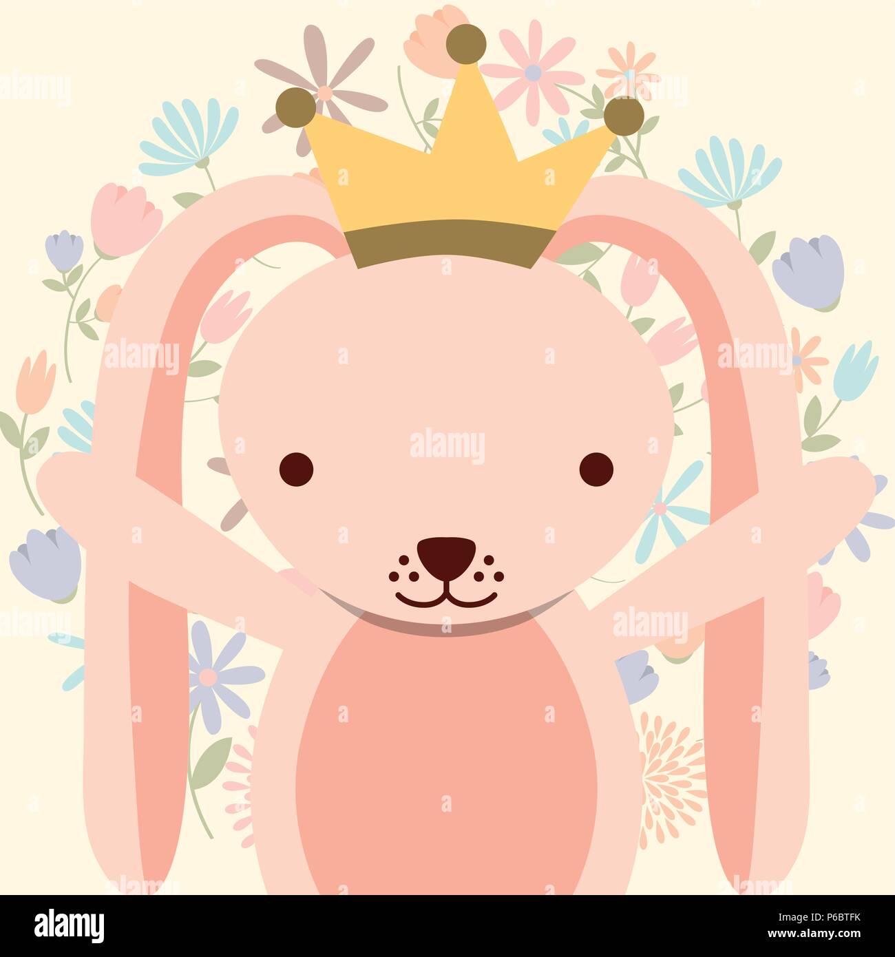 cute pink rabbit wearing crown flowers decoration Stock Vector Image ...