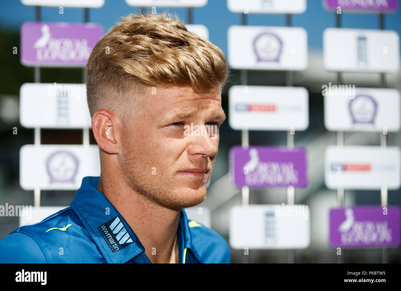 Kent captain Sam Billings is interviewed during the nets session at ...