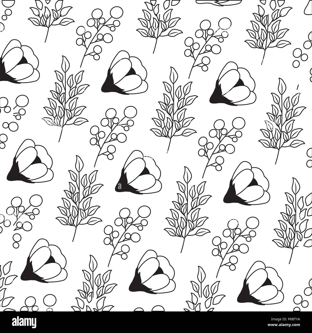 branch with seeds natural and flowers pattern Stock Vector Image & Art ...