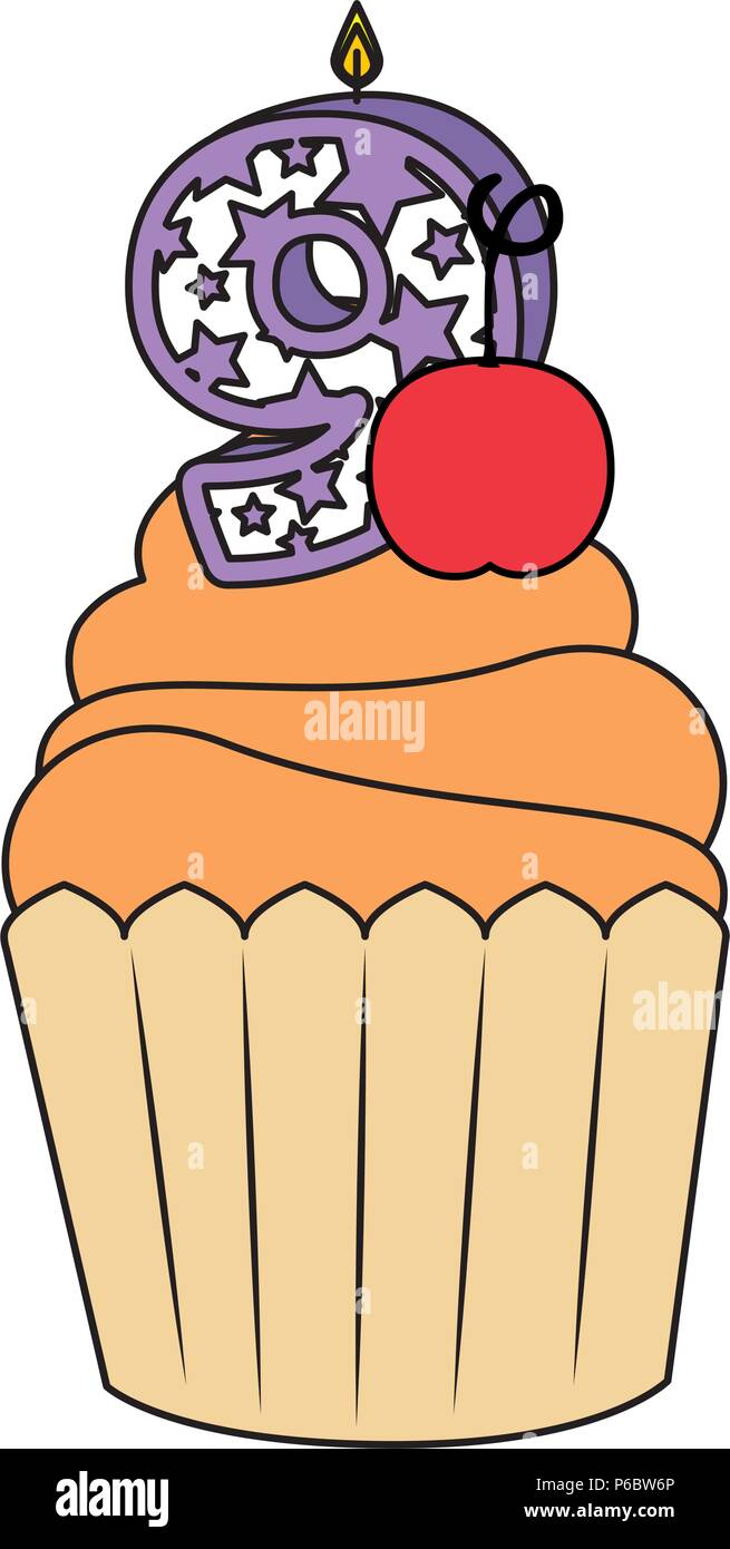 sweet cupcake with candle number nine vector illustration design Stock ...