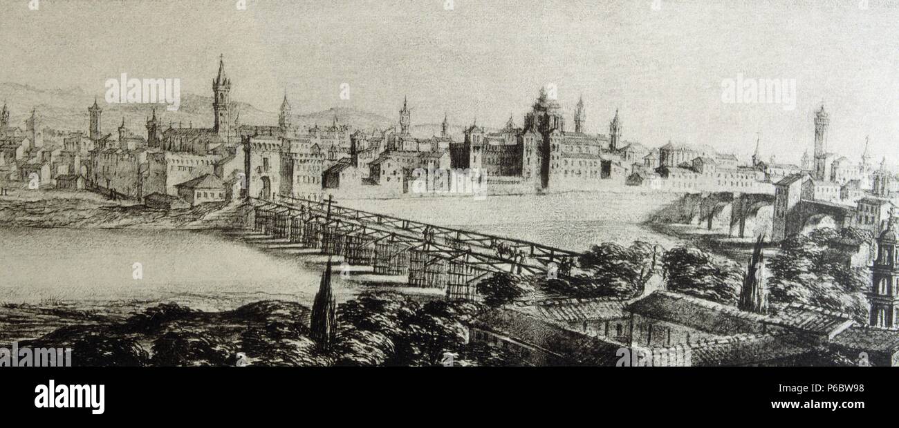 ZARAGOZA. VISTA GENERAL Y RIO EBRO. GRABADO VIAJE COSME DE MEDICIS 1668 ...