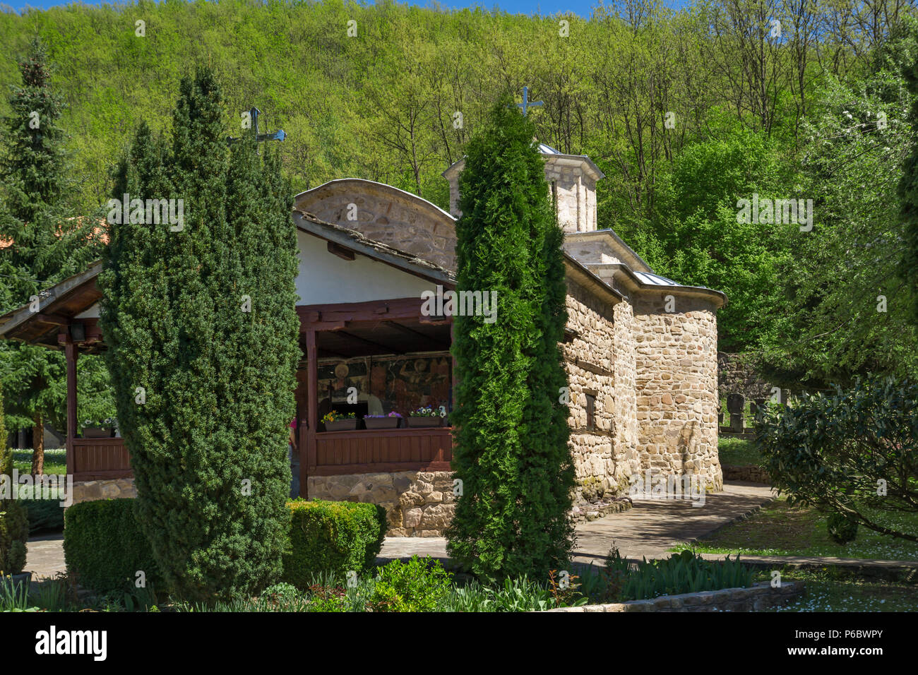Panoramic view of Temski monastery St. George, Pirot Region, Republic ...
