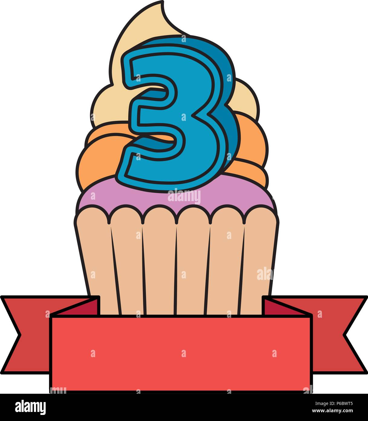 sweet cupcake with candle number three vector illustration design Stock ...