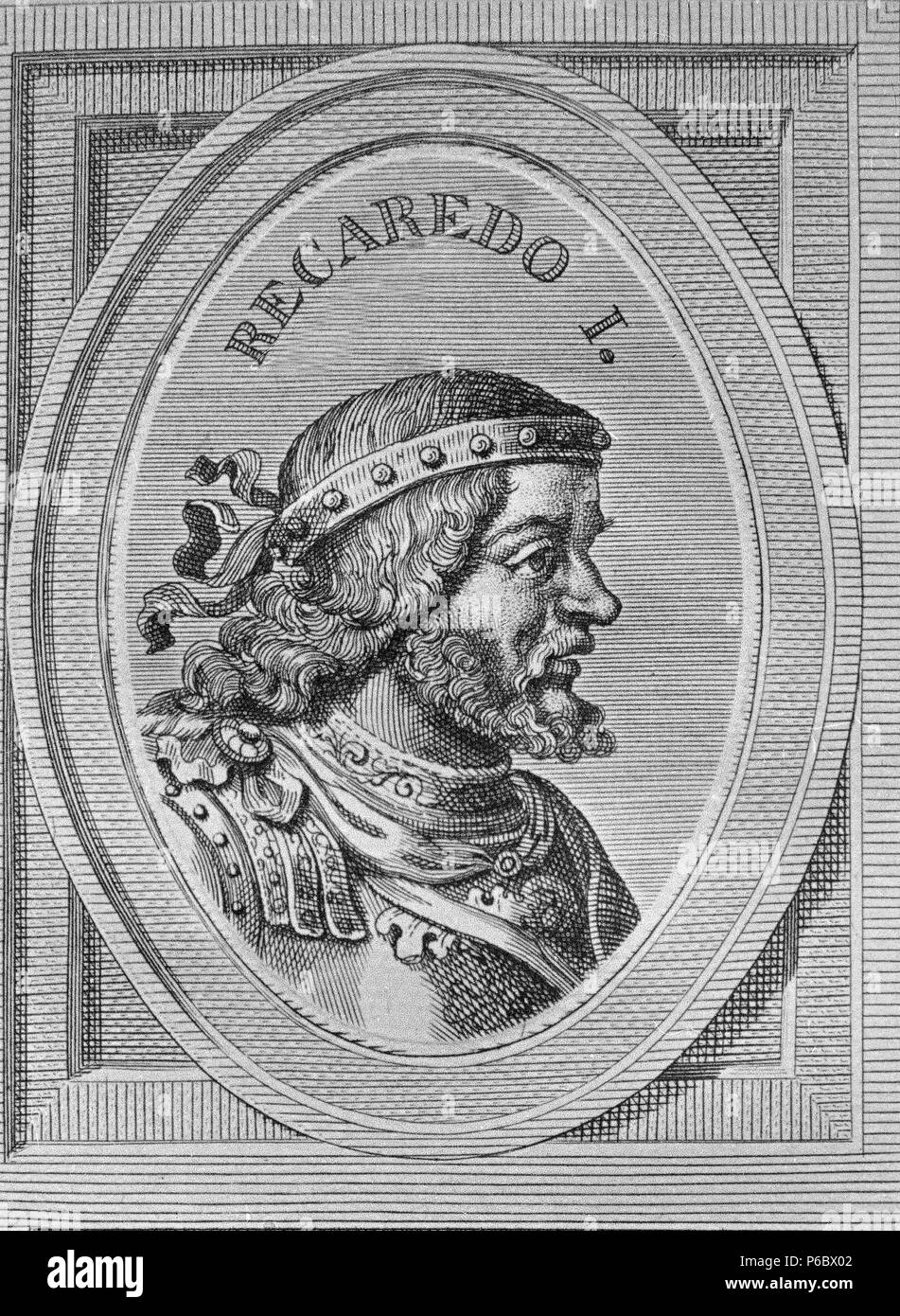 RECAREDO I. REY VISIGODO DE 586 - 601. GRABADO RETRATO ARNOLDO ...