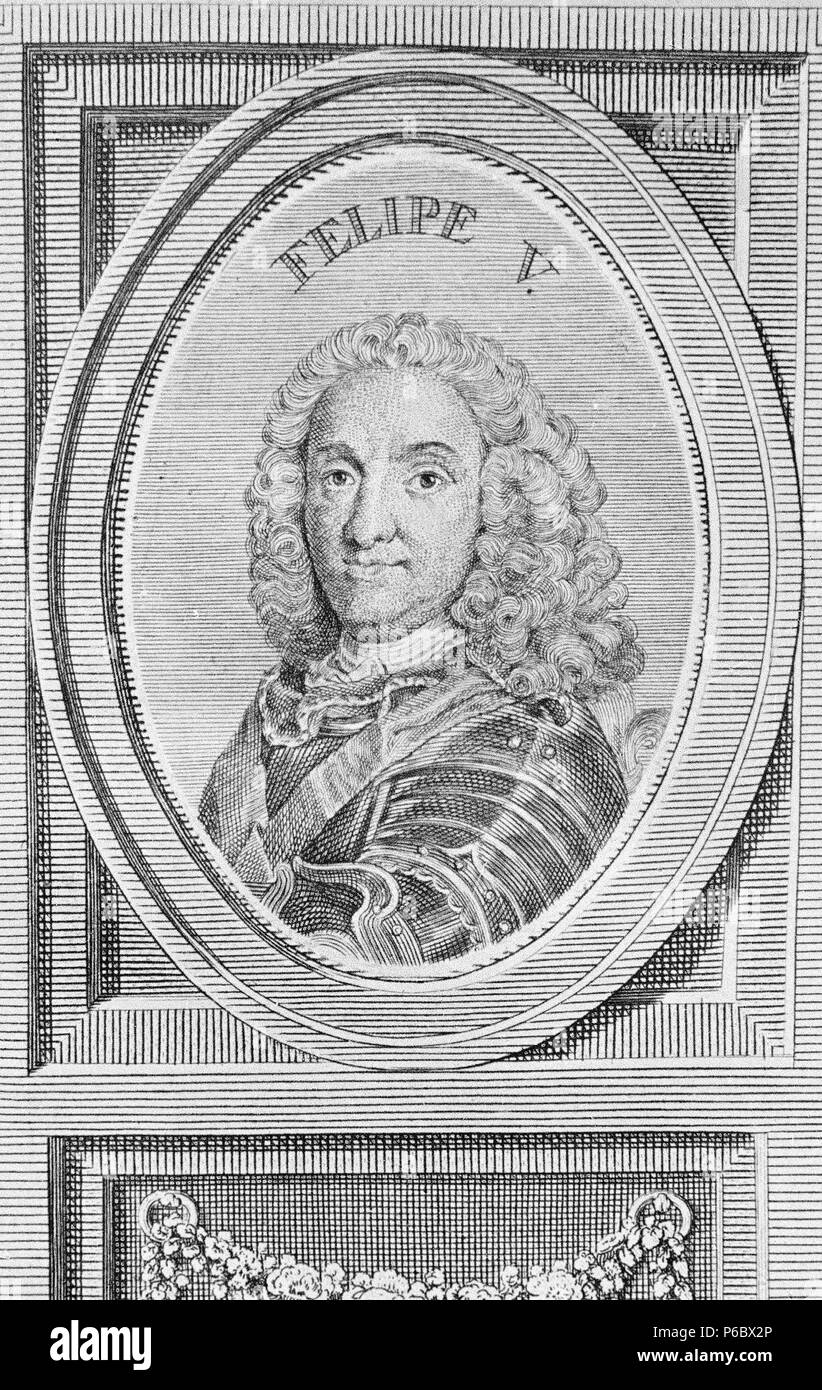FELIPE V. REY DE ESPAÑA. 1683 - 1746. GRABADO DE ARNOLDO VANWESTER , AÑO 1684. BIBLIOTECA ...