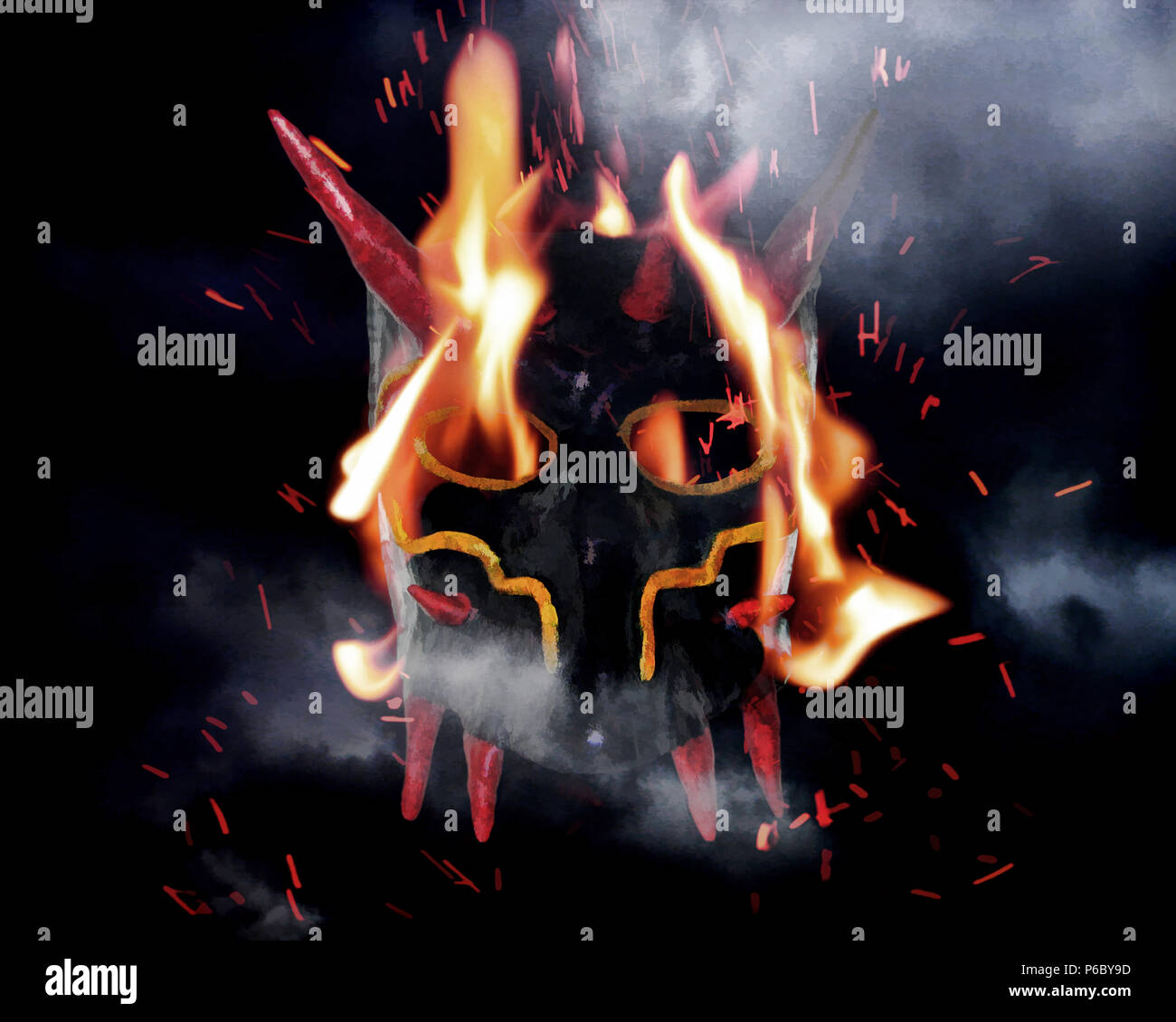 Digital illustration art. The devil's mask in the flames Stock Photo ...