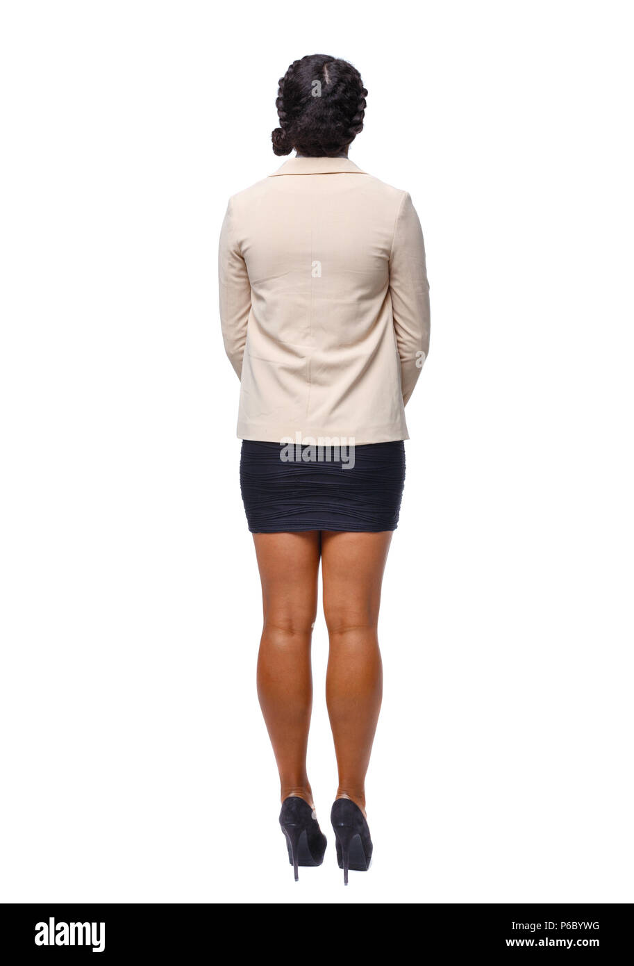 Back view of an African-American woman in suit. girl watching. Rear ...