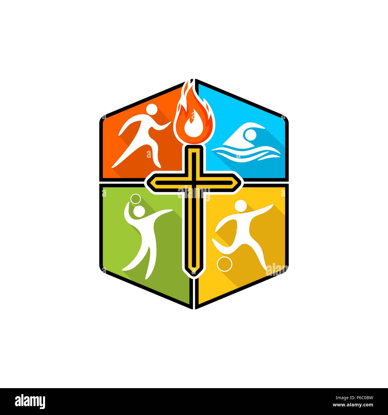 Athletic Christian logo. Various kinds of sports on a multi-colored ...