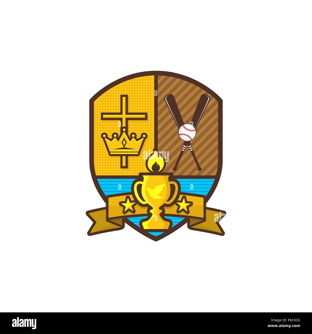 Christian sports logo. Shield, goblet, cross of Jesus, crown. A ...