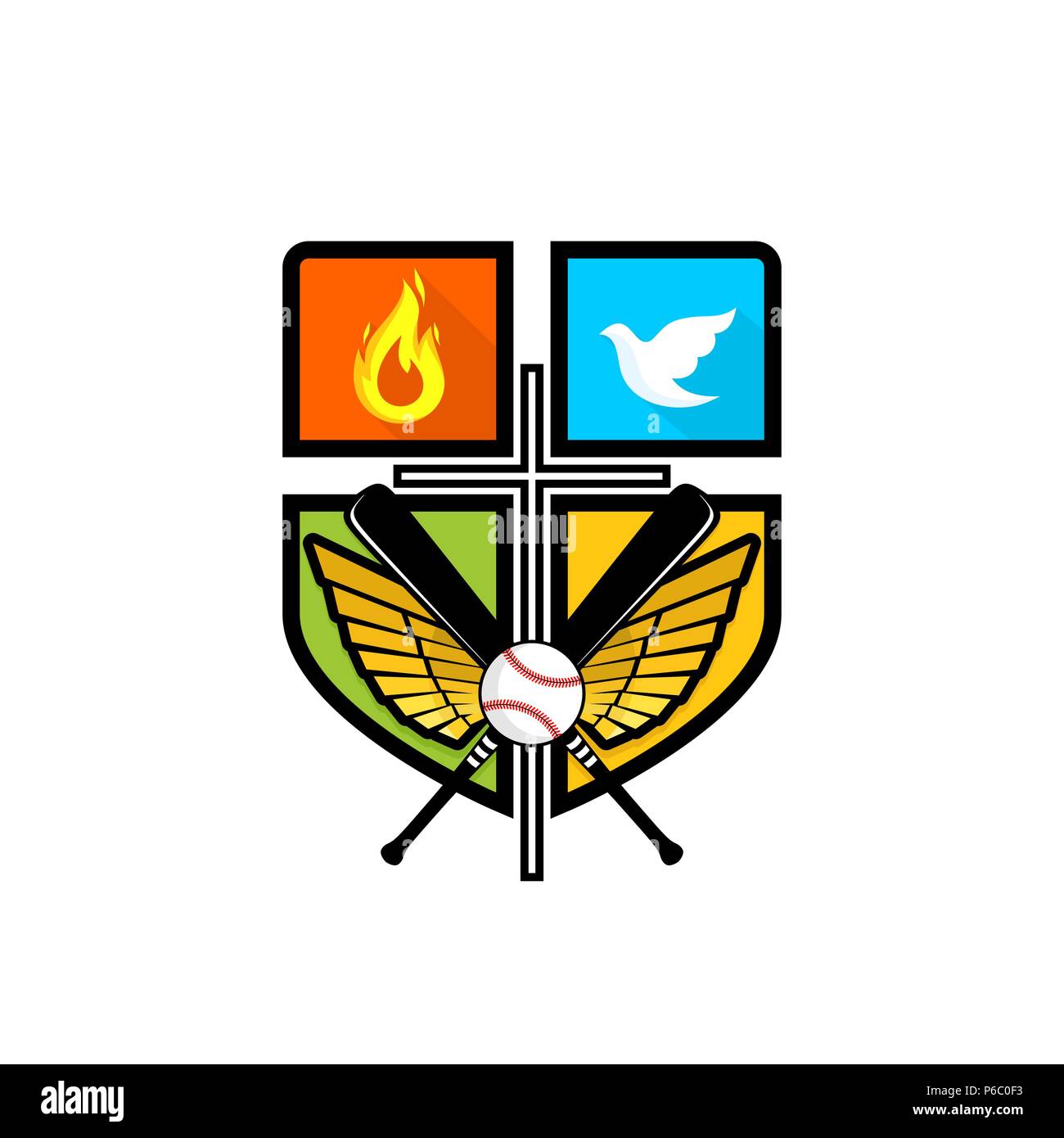 Athletic Christian logo. The cross of Jesus Christ, spread wings, flame ...