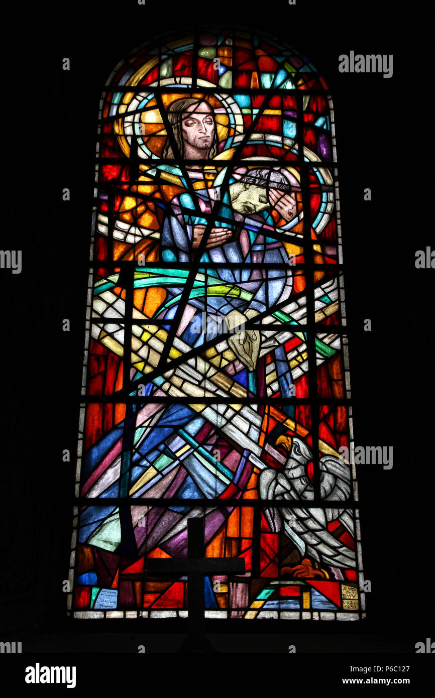 Poland - Plock cathedral. Stained glass window depicting Saint Andrew ...