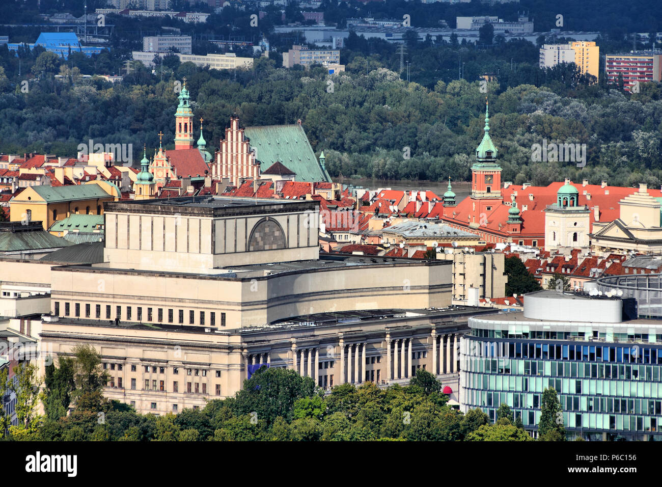 Warsaw, Poland. View towards the Old Town from famous Palace of Culture ...
